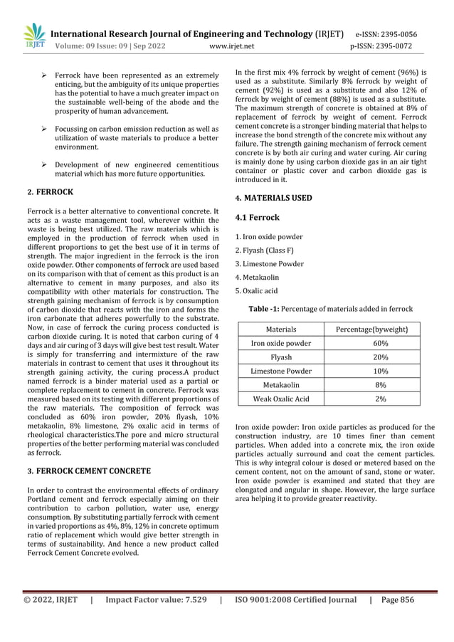 EXPERIMENTAL INVESTIGATION OF FERROCK BY COMPLETE AND PARTIAL ...