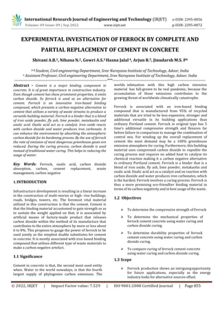 EXPERIMENTAL INVESTIGATION OF FERROCK BY COMPLETE AND PARTIAL REPLACEMENT OF CEMENT IN CONCRETE ...