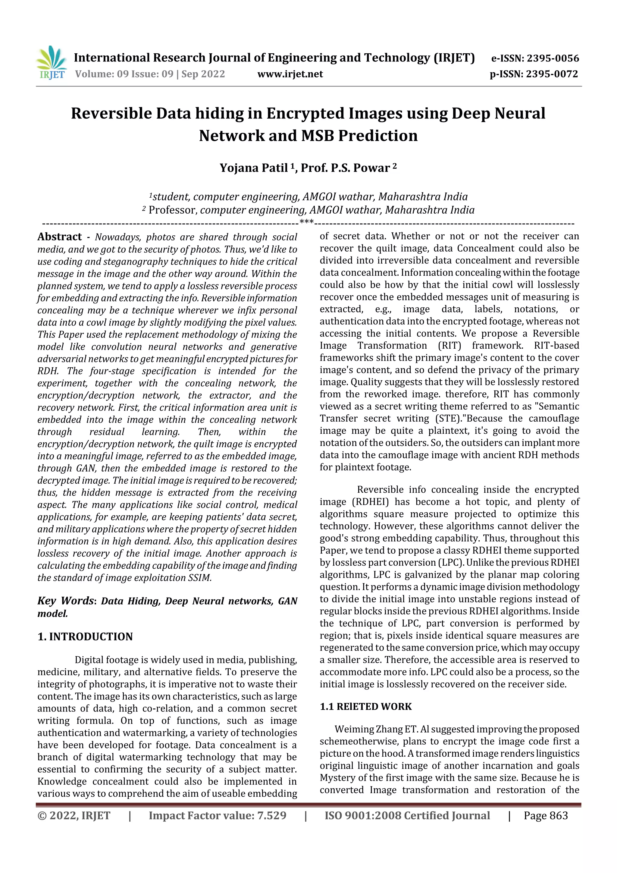 Reversible Data Hiding In Encrypted Images Using Deep Neural Network And Msb Prediction Pdf 