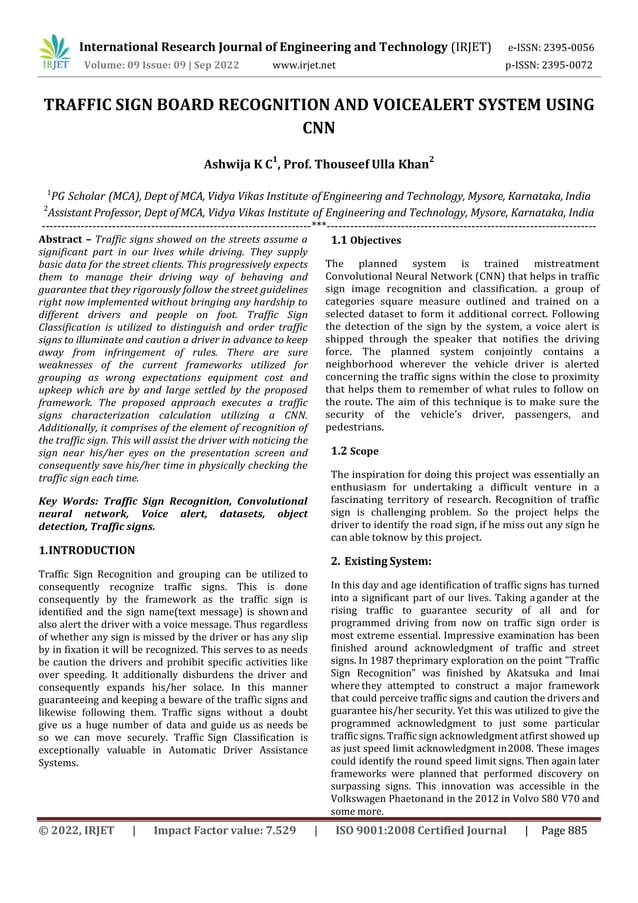 TRAFFIC SIGN BOARD RECOGNITION AND VOICE ALERT SYSTEM USING CNN | PDF