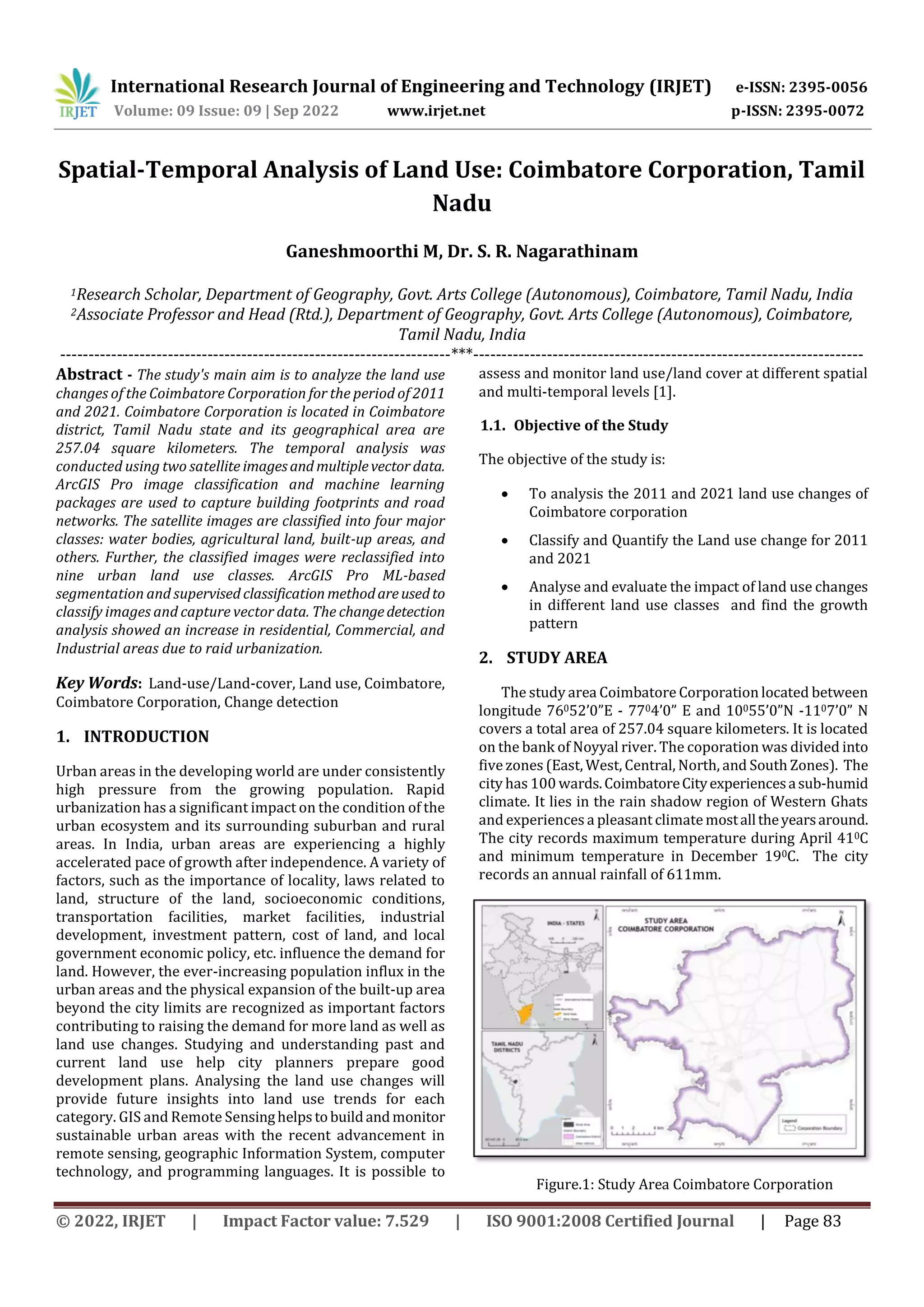 Spatial-Temporal Analysis of Land Use: Coimbatore Corporation, Tamil Nadu | PDF