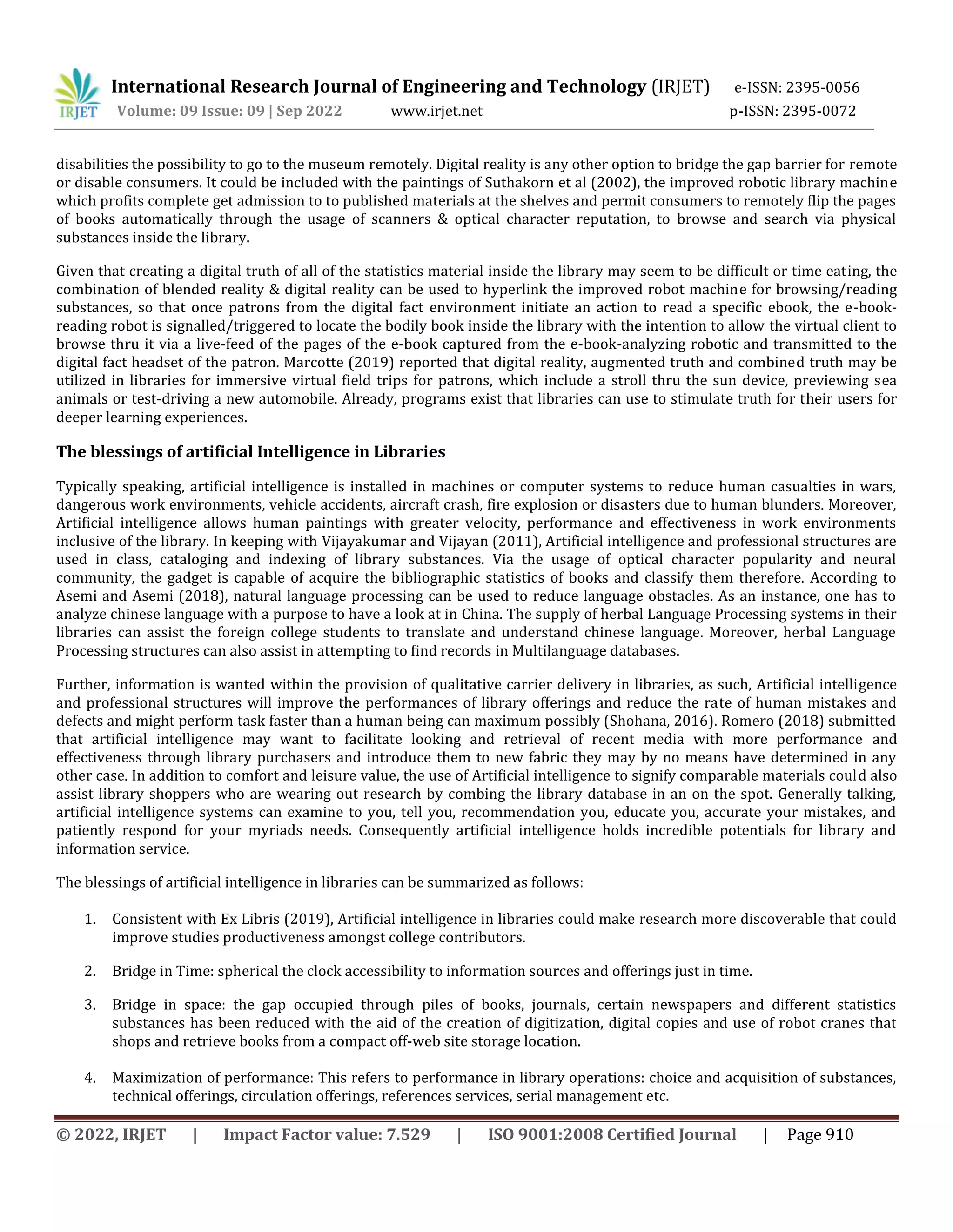 Artificial Intelligence Applications and Its Impact on Library ...