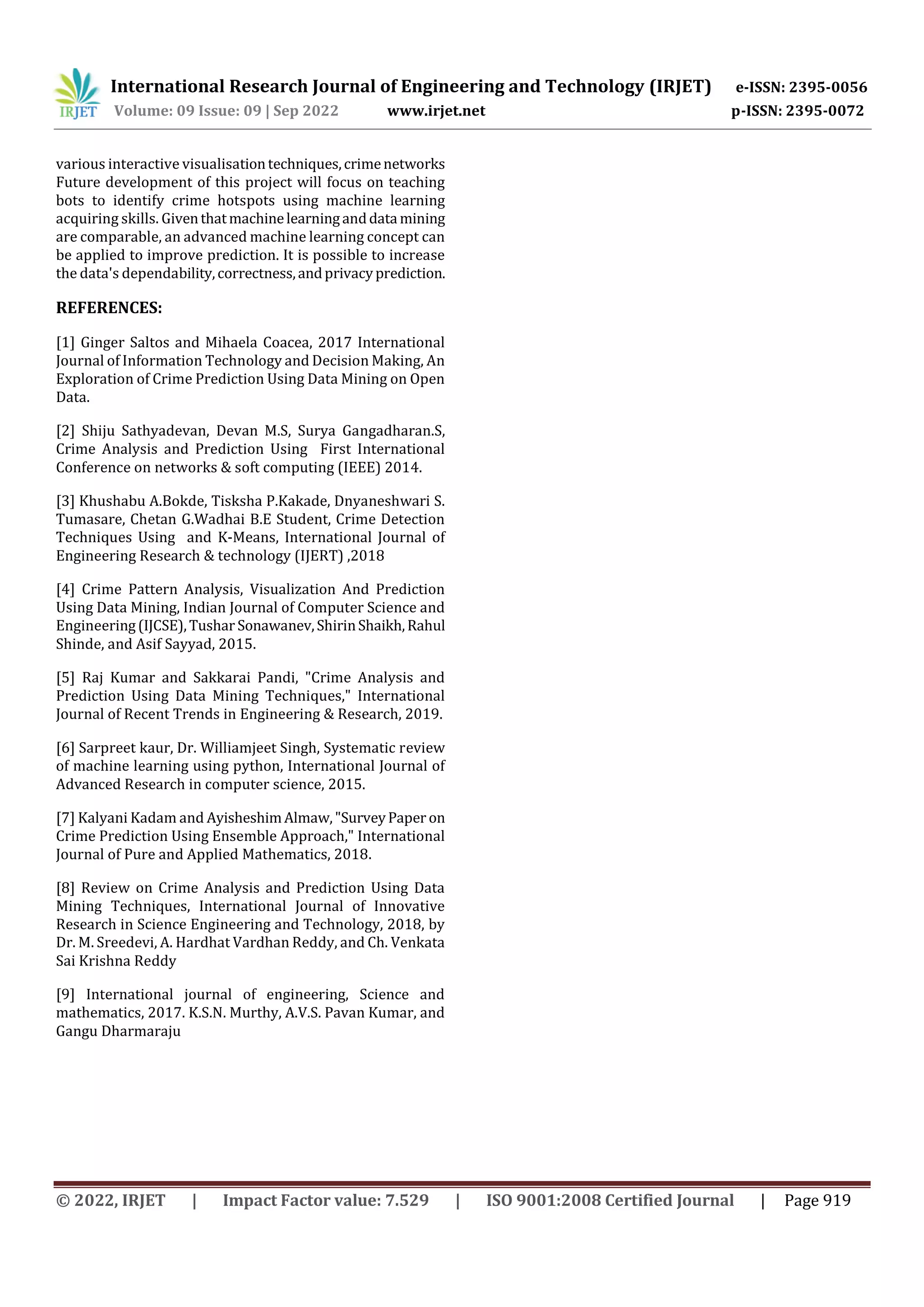 CRIME ANALYSIS AND PREDICTION USING MACHINE LEARNING | PDF