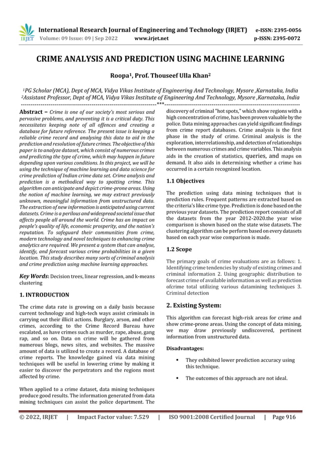 CRIME ANALYSIS AND PREDICTION USING MACHINE LEARNING | PDF