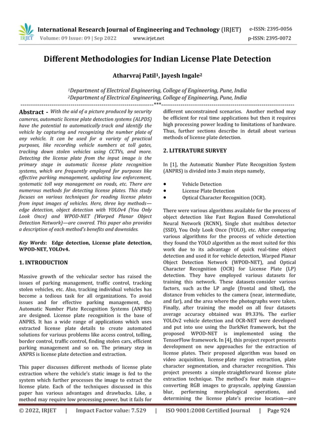 Different Methodologies For Indian License Plate Detection Pdf