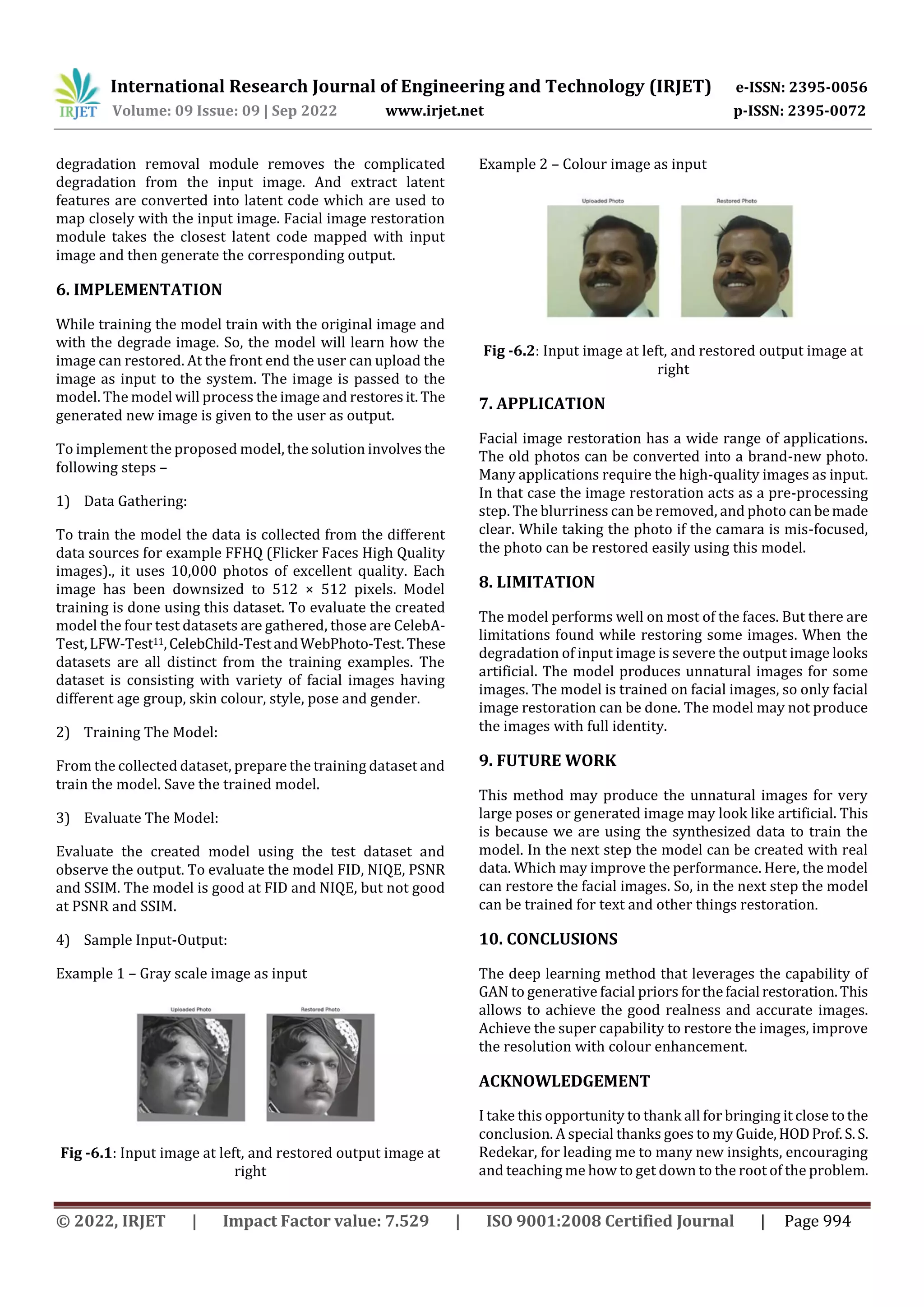 Facial Image Restoration Using GAN Deep Learning Model | PDF