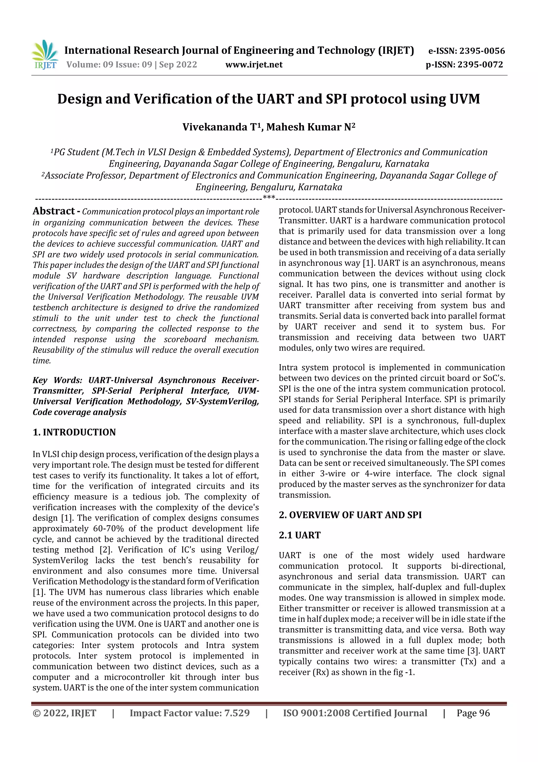 Design And Verification Of The Uart And Spi Protocol Using Uvm Pdf