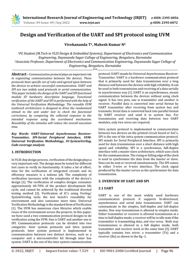 Design And Verification Of The Uart And Spi Protocol Using Uvm