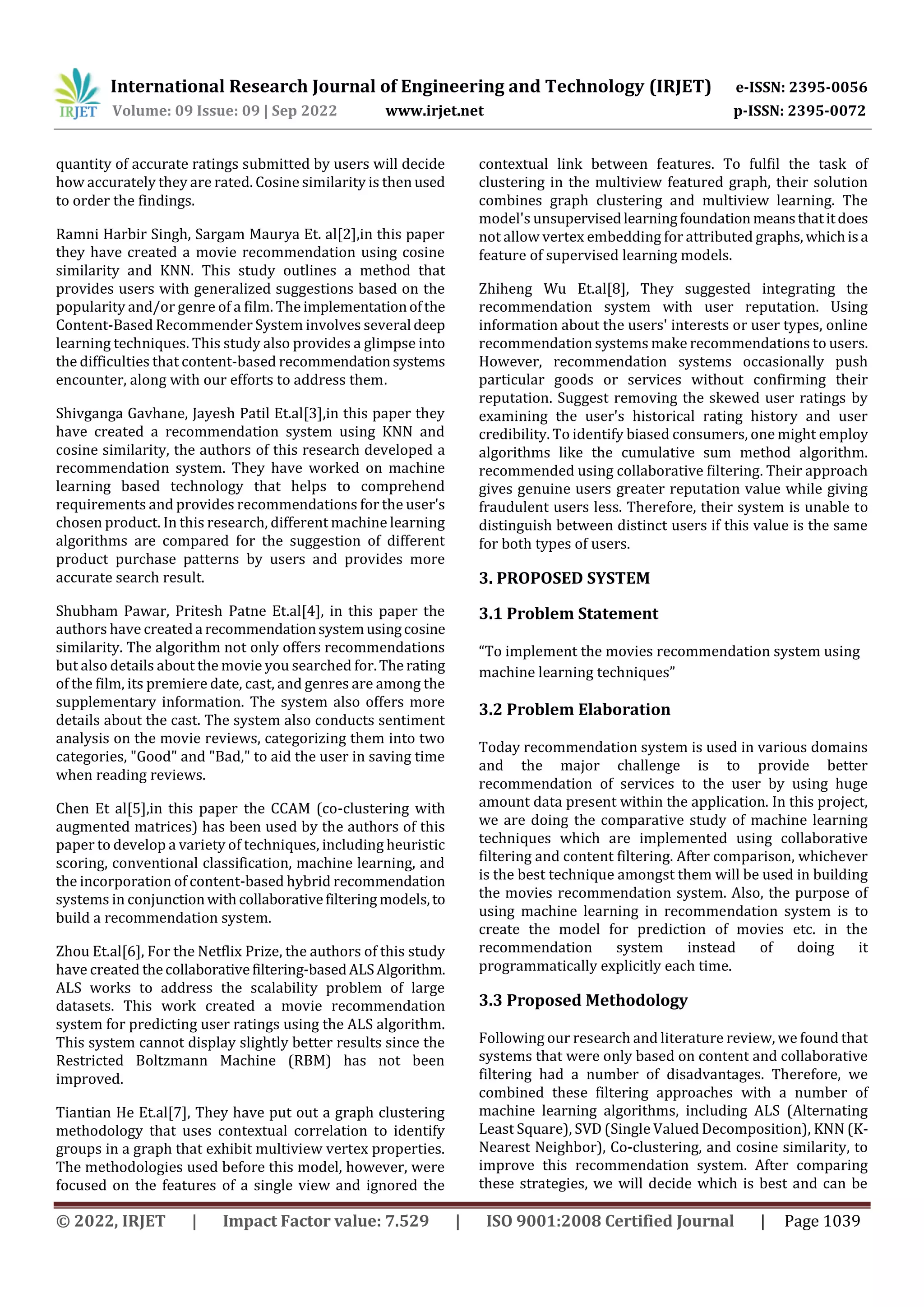 Recommendation System using Machine Learning Techniques | PDF