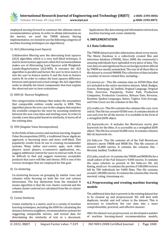 Recommendation System using Machine Learning Techniques | PDF