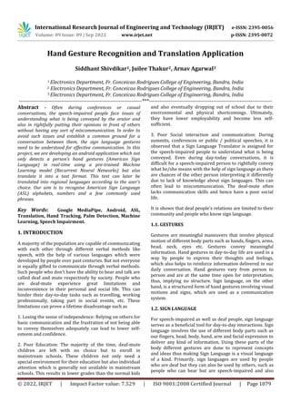 Hand Gesture Recognition and Translation Application | PDF