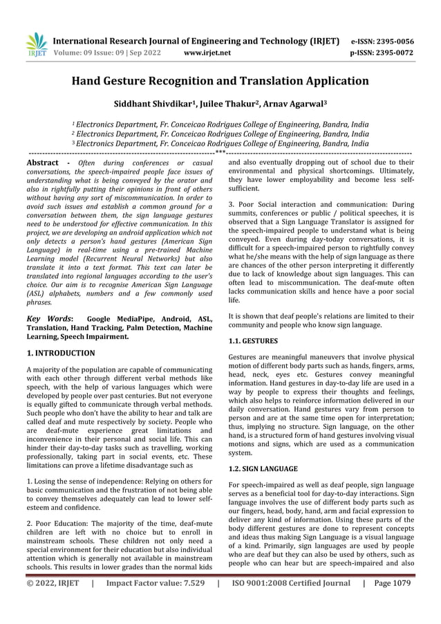 Hand Gesture Recognition and Translation Application | PDF | Computing | Technology & Computing