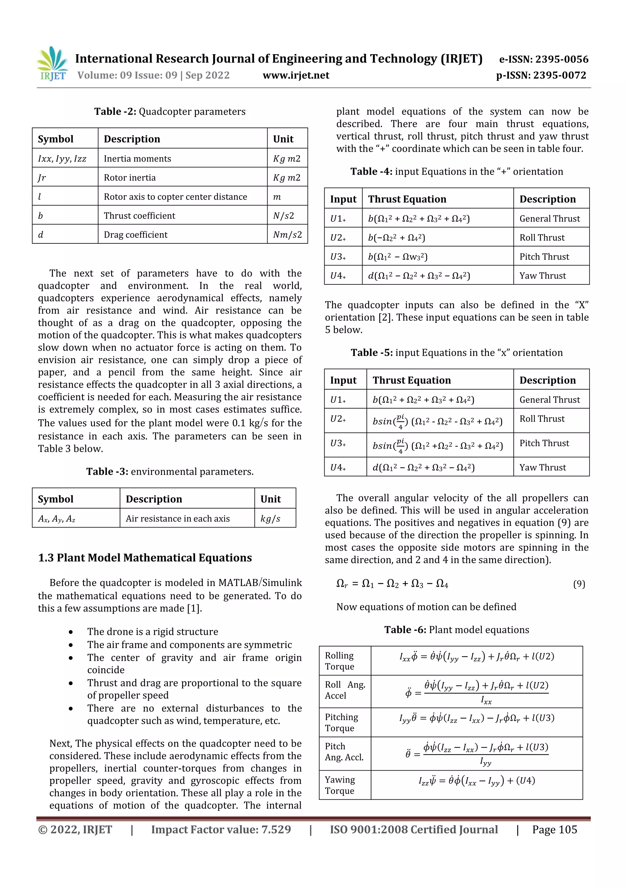Modelling, and Design of a Quadcopter With MATLAB Implementation | PDF