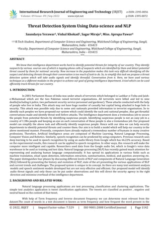 Threat Detection System Using Data-science and NLP | PDF