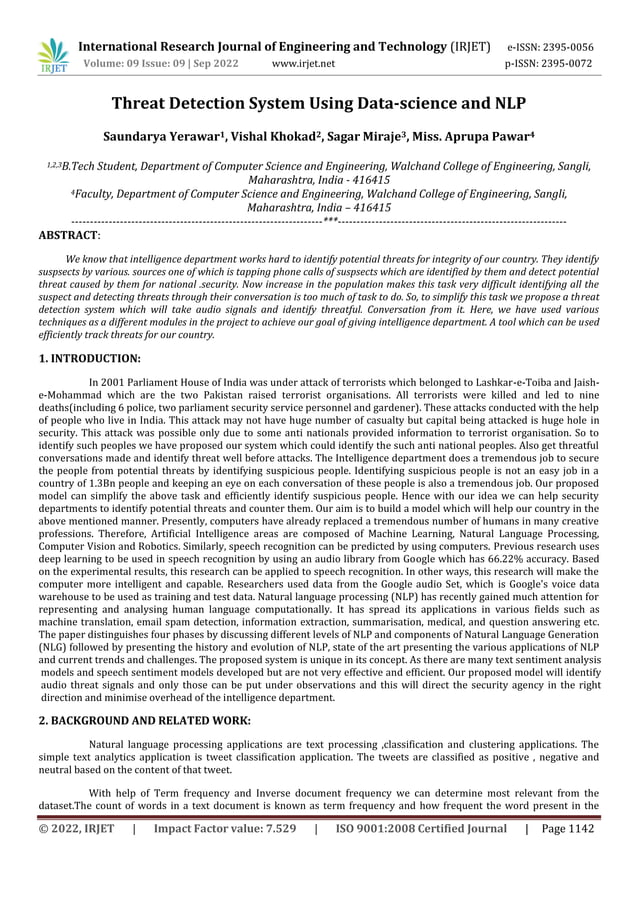 Threat Detection System Using Data-science and NLP | PDF