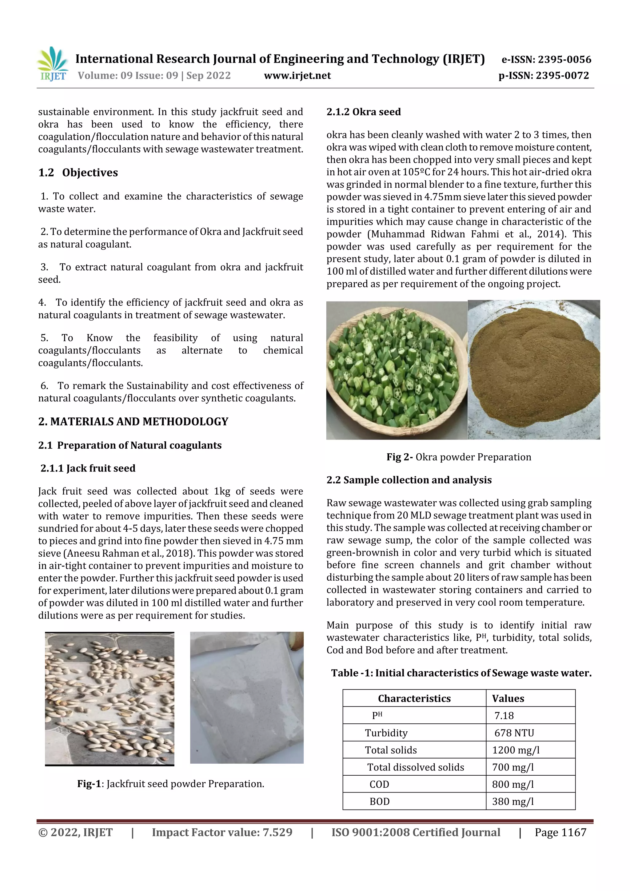 OPTIMIZATION AND TREATMENT OF WASTEWATER USING NATURAL COAGULANTS | PDF