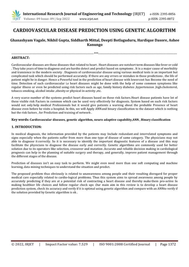 CARDIOVASCULAR DISEASE PREDICTION USING GENETIC ALGORITHM | PDF CARDIOVASCULAR DISEASE PREDICTION USING GENETIC ALGORITHM | PDF