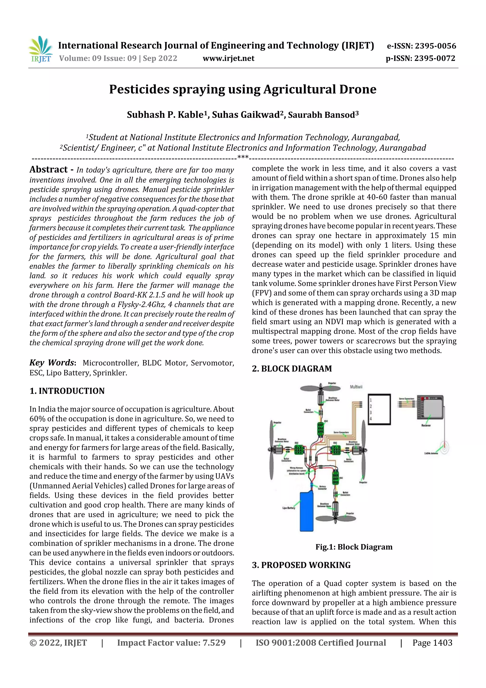 Pesticides spraying using Agricultural Drone | PDF