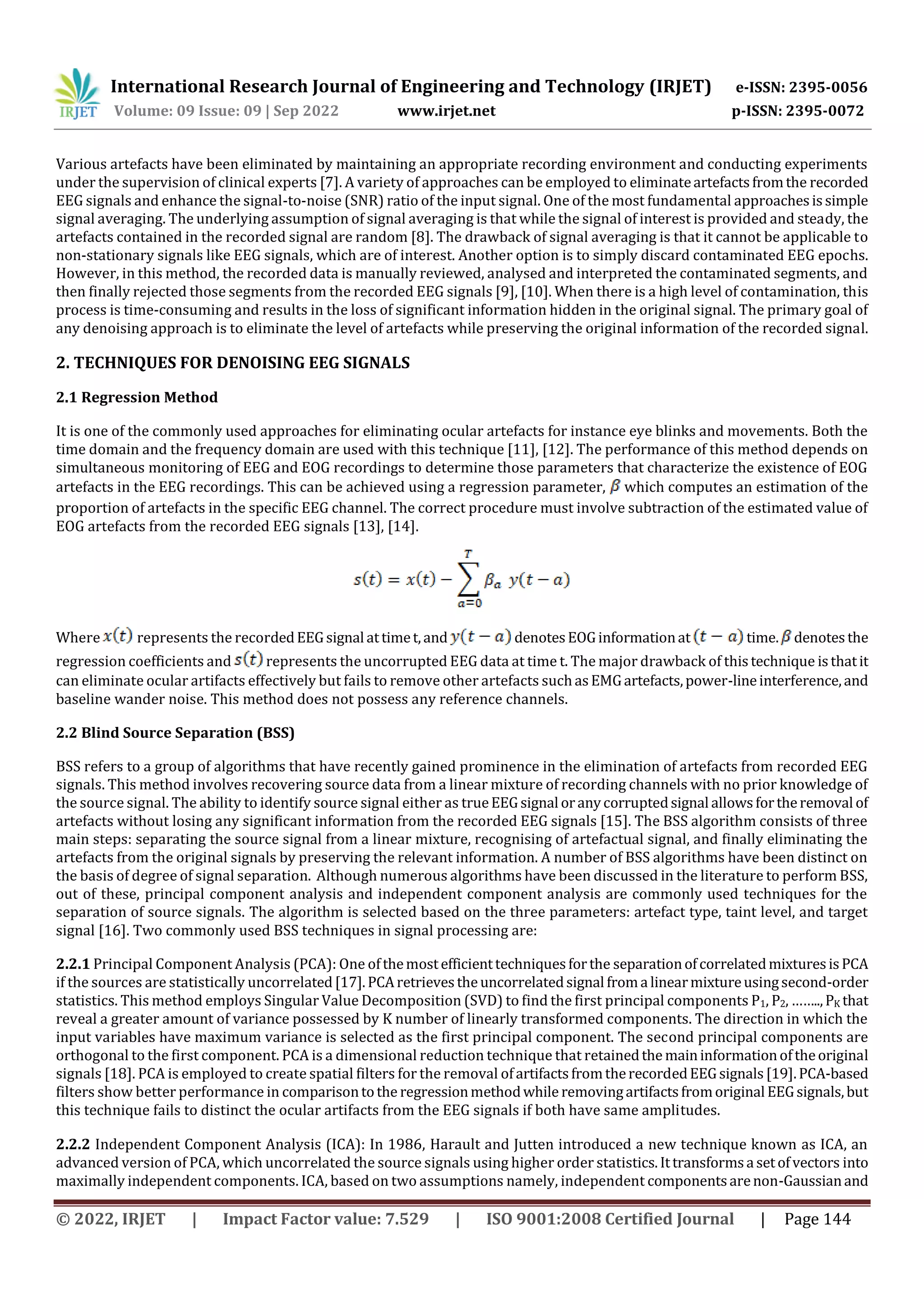 Denoising Techniques for EEG Signals: A Review | PDF