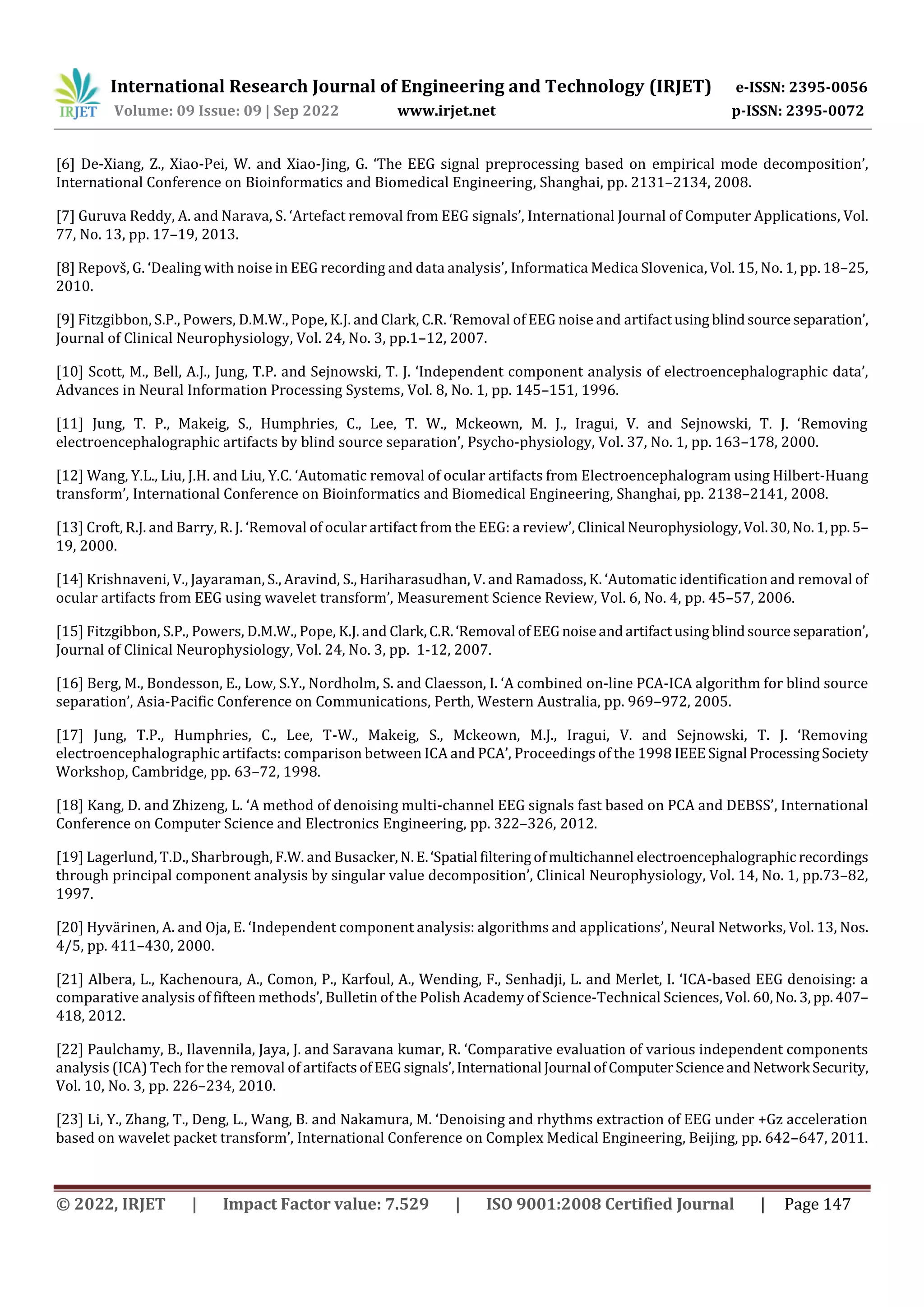 Denoising Techniques for EEG Signals: A Review | PDF