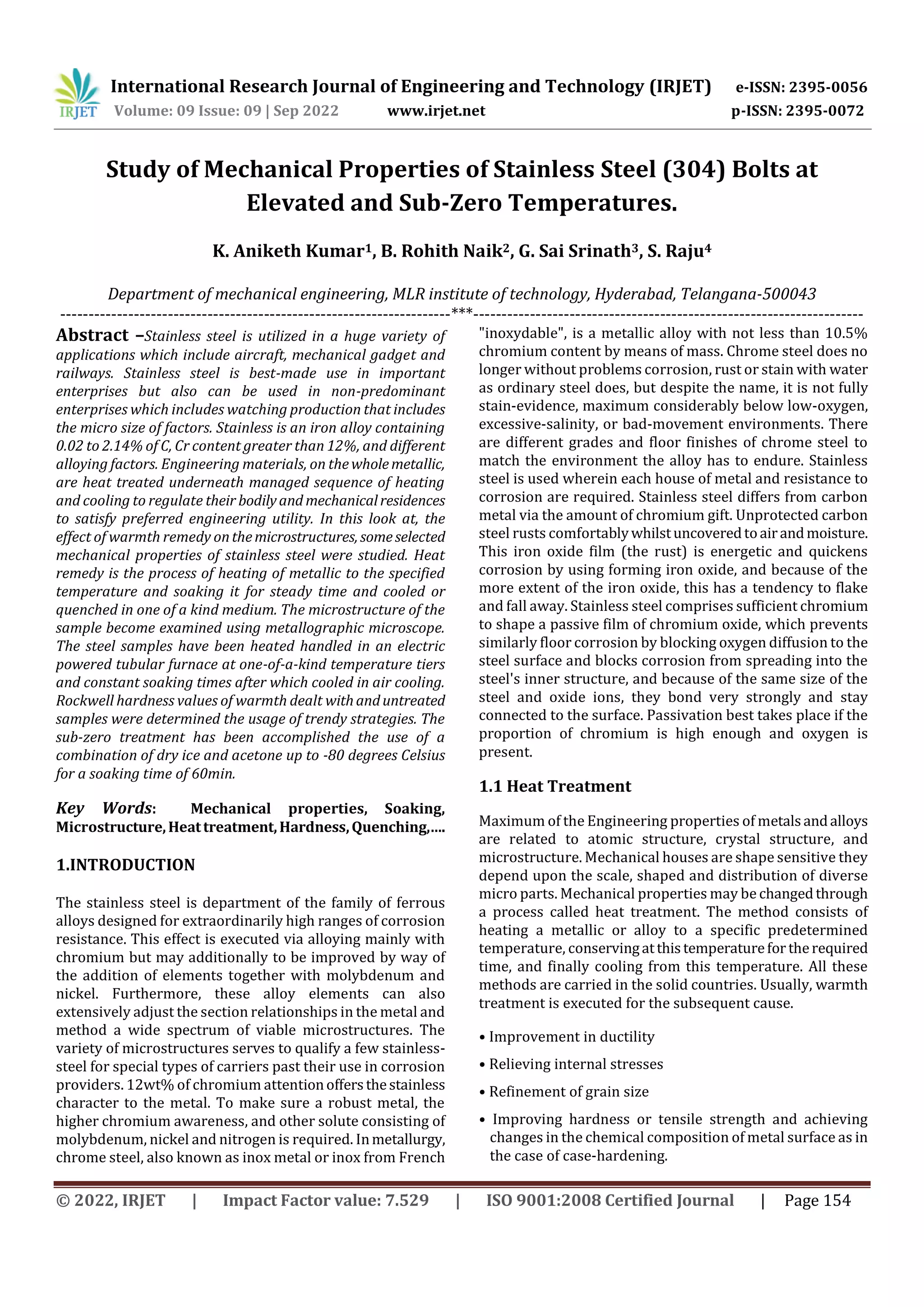 Study of Mechanical Properties of Stainless Steel (304) Bolts at ...