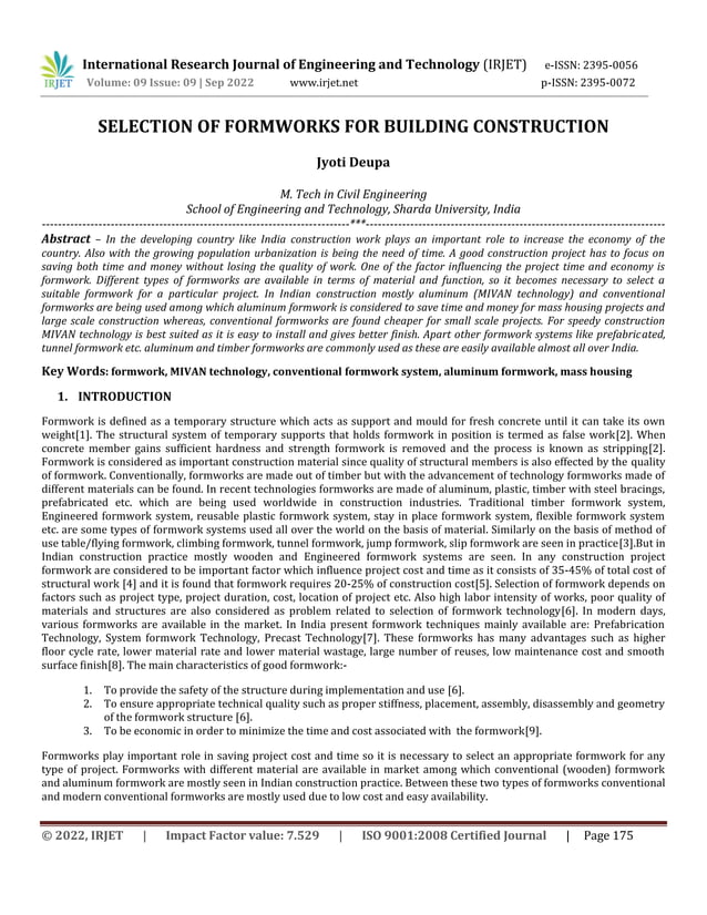 SELECTION OF FORMWORKS FOR BUILDING CONSTRUCTION | PDF