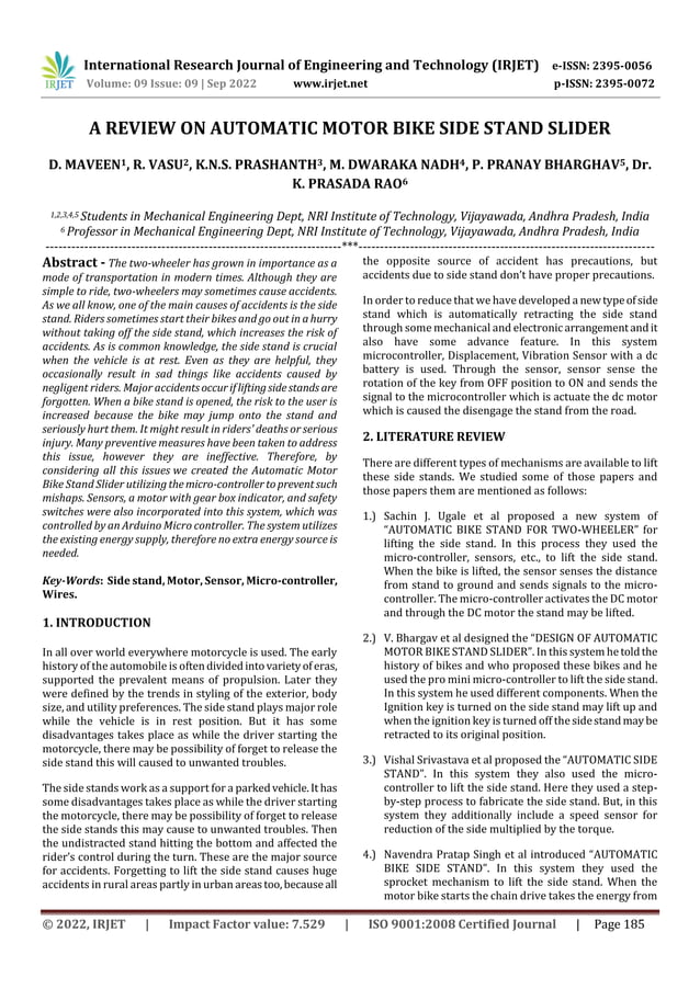 A REVIEW ON AUTOMATIC MOTOR BIKE SIDE STAND SLIDER | PDF