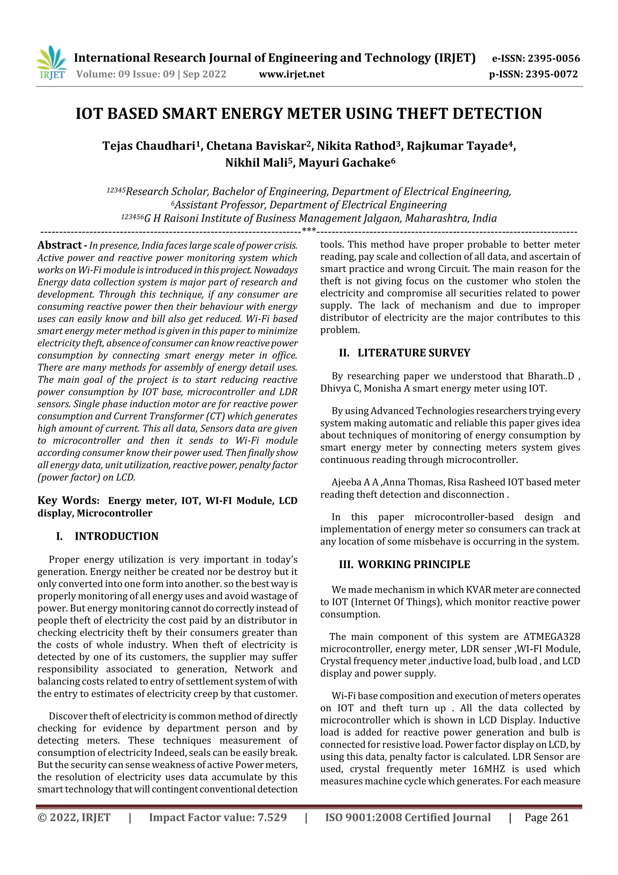 IOT BASED SMART ENERGY METER USING THEFT DETECTION | PDF | Gas and Electric | Home Utilities