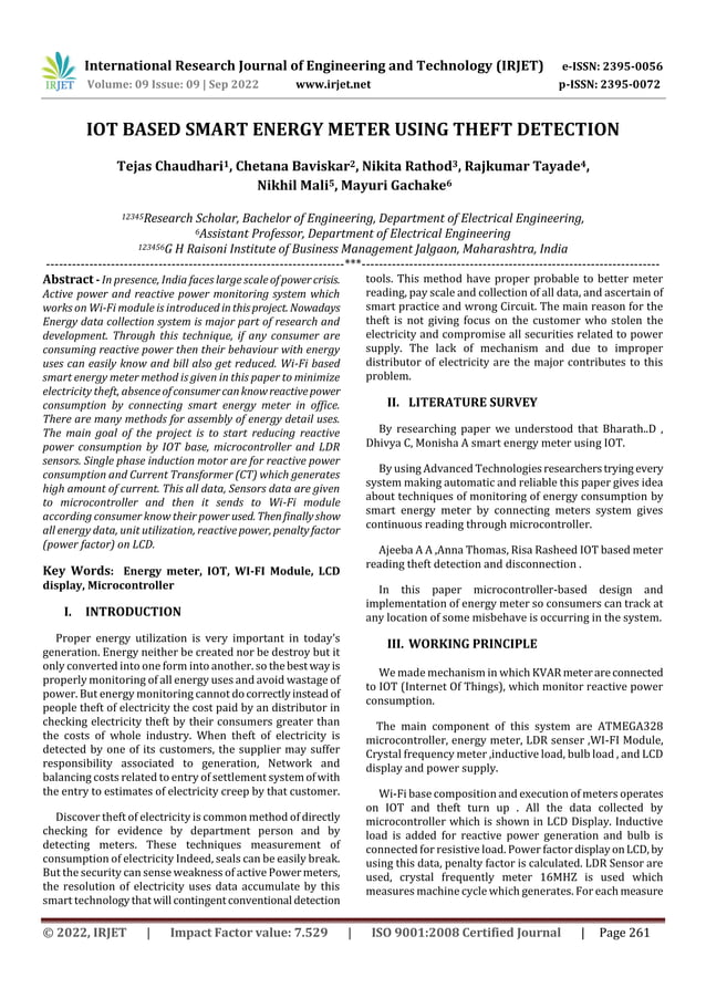 Iot Based Smart Energy Meter Using Theft Detection Pdf Gas And Electric Home Utilities