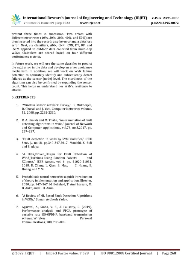 Deep Learning Fault Detection Algorithms in WSNs | PDF