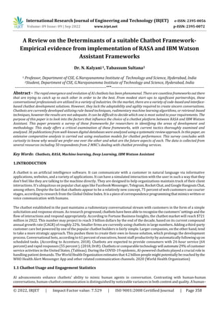 A Review on the Determinants of a suitable Chatbot Framework- Empirical evidence from ...