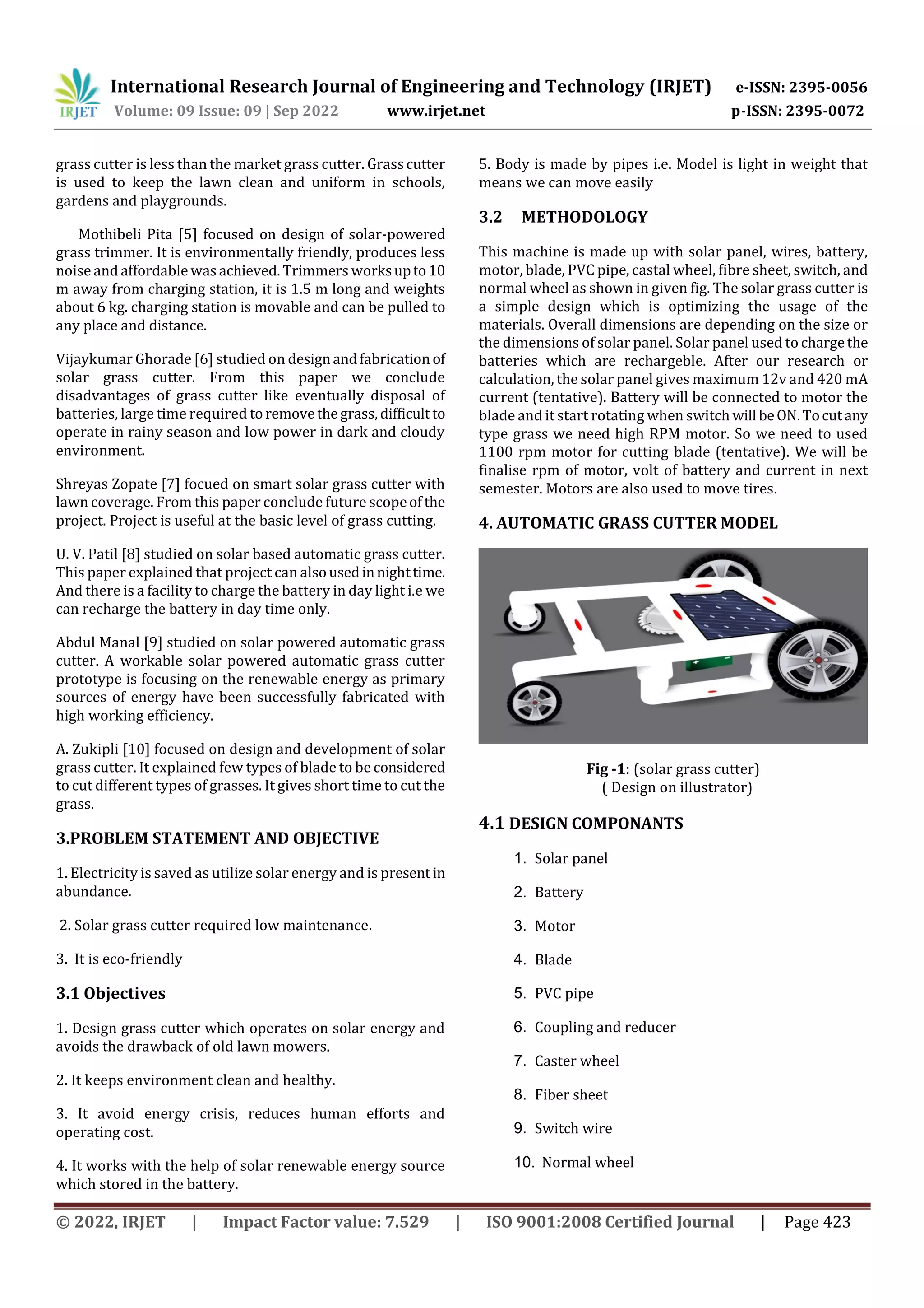Automatic Solar Grass Cutter Machine | PDF