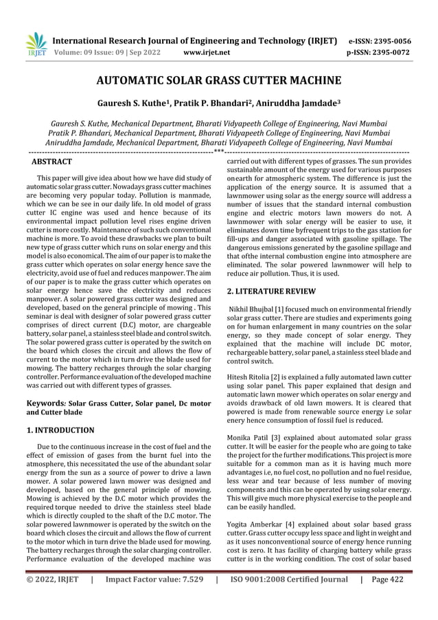 Automatic Solar Grass Cutter Machine | PDF
