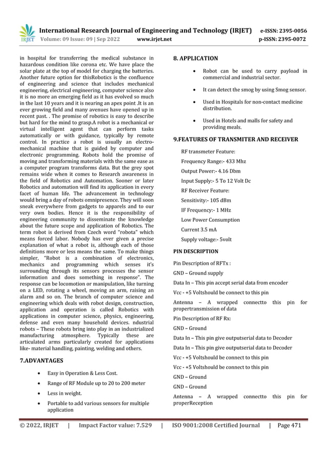 RF Controlled Robot Using Advanced Sensors | PDF