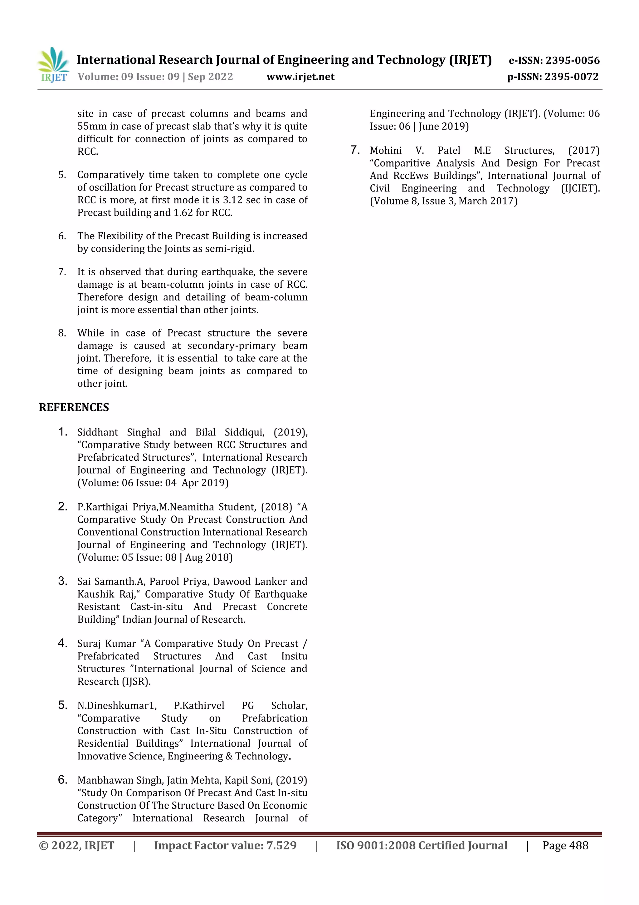 “COMPARATIVE STUDY ON SEISMIC ANALYSIS AND DESIGN OF RCC AND PRECAST ...