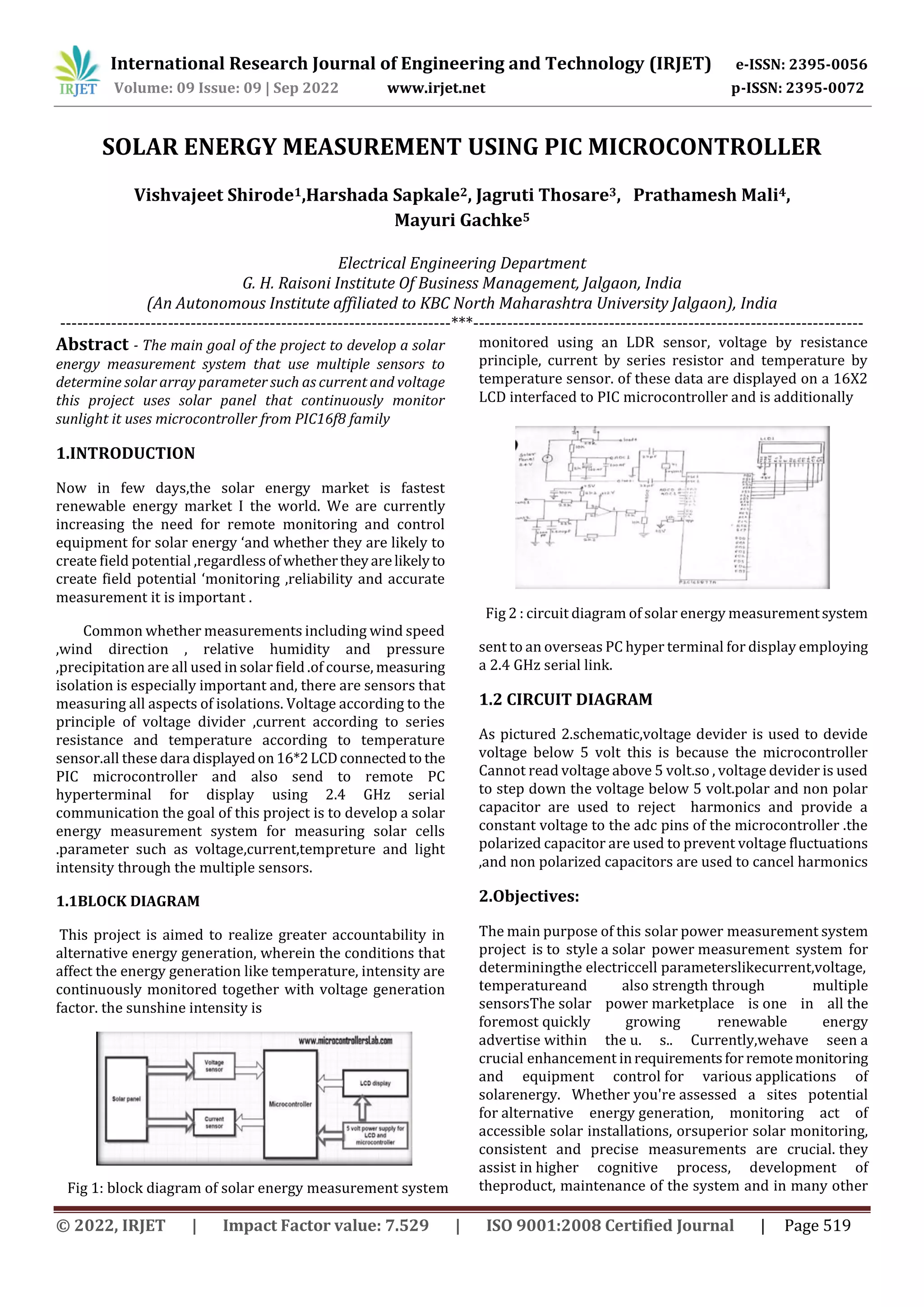 SOLAR ENERGY MEASUREMENT USING PIC MICROCONTROLLER | PDF