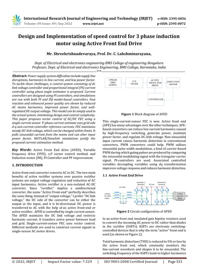 Design and Implementation of speed control for 3 phase induction motor using Active Front End ...