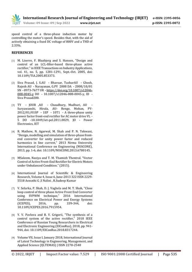 Design And Implementation Of Speed Control For 3 Phase Induction Motor Using Active Front End