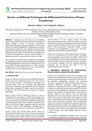 Review on Different Techniques for Differential Protection of Power Transformer | PDF