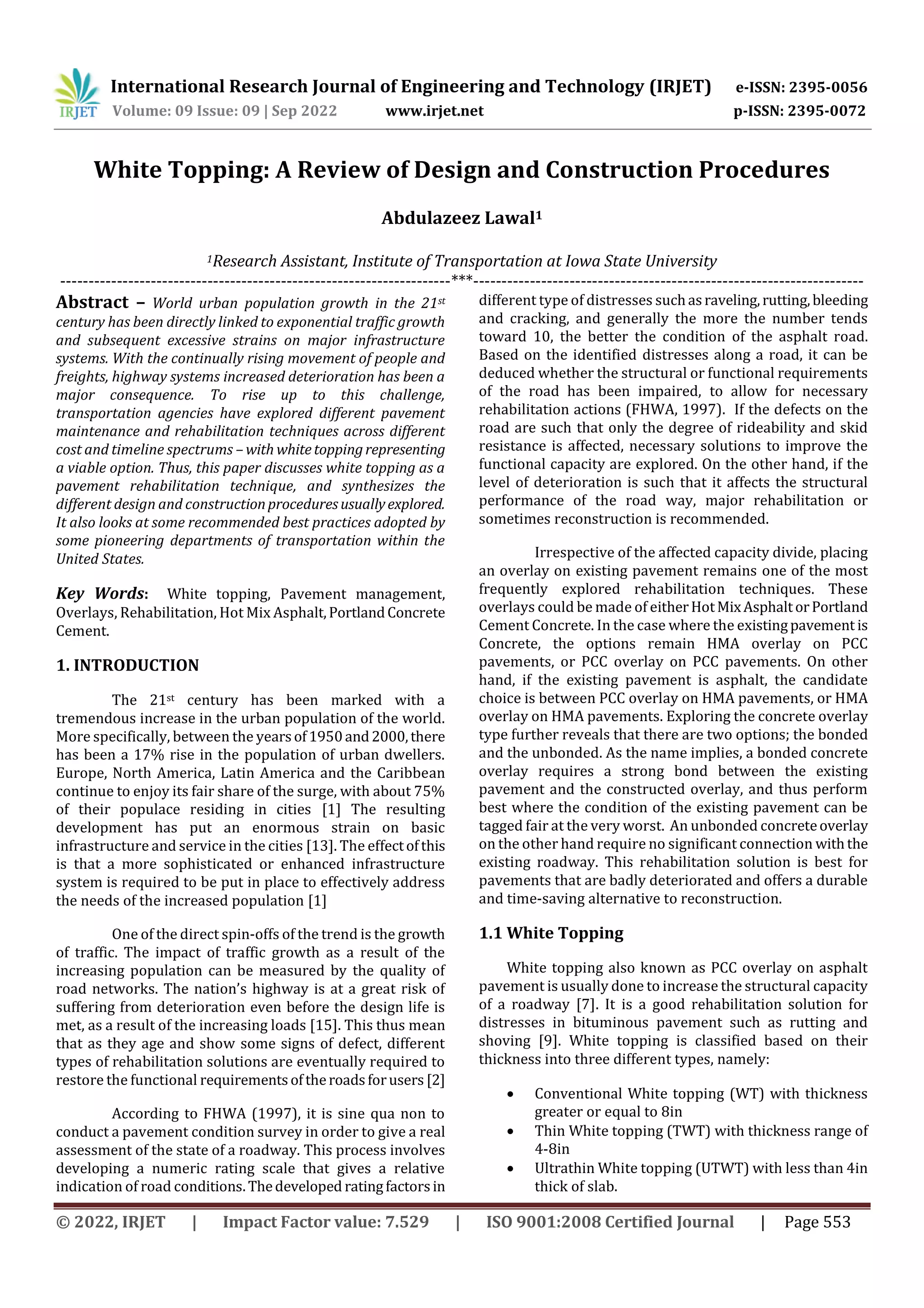 White Topping: A Review of Design and Construction Procedures | PDF ...