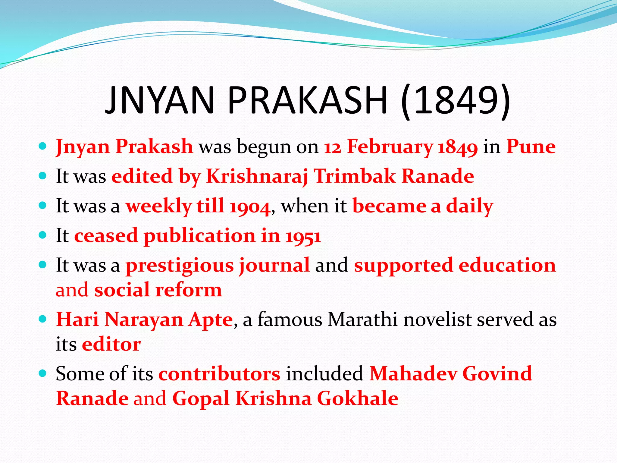 Marathi Journalism in the 19th century | PPTX