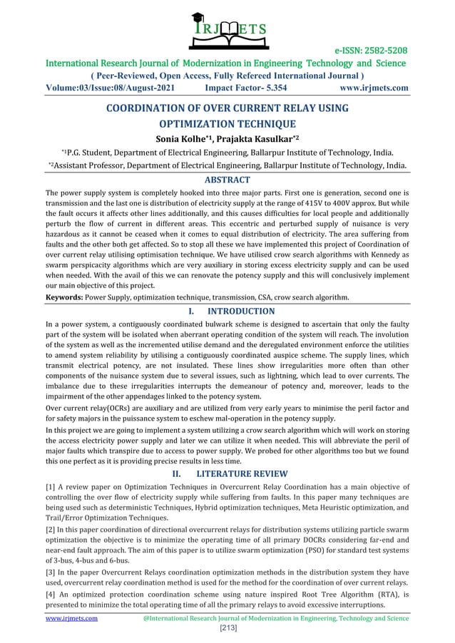 COORDINATION OF OVER CURRENT RELAY USING OPTIMIZATION TECHNIQUE | PDF