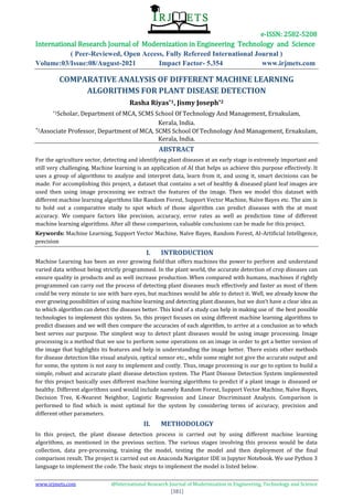 COMPARATIVE ANALYSIS OF DIFFERENT MACHINE LEARNING ALGORITHMS FOR PLANT ...
