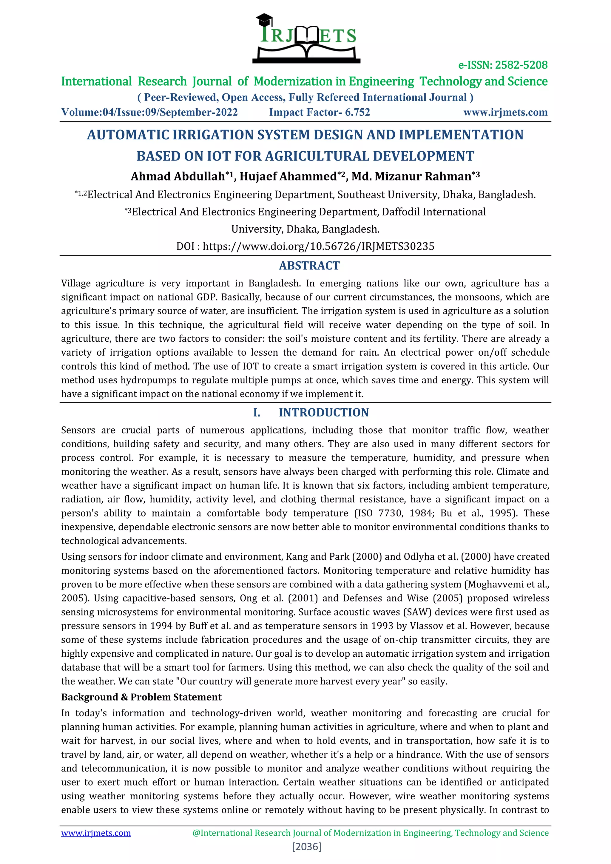 AUTOMATIC IRRIGATION SYSTEM DESIGN AND IMPLEMENTATION BASED ON IOT FOR ...