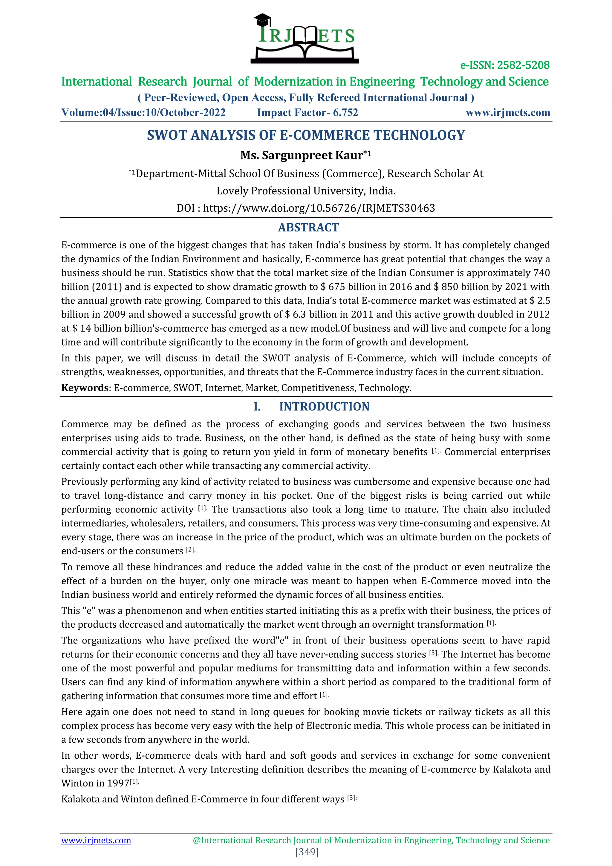 Swot Analysis Of e-Commerce | PDF