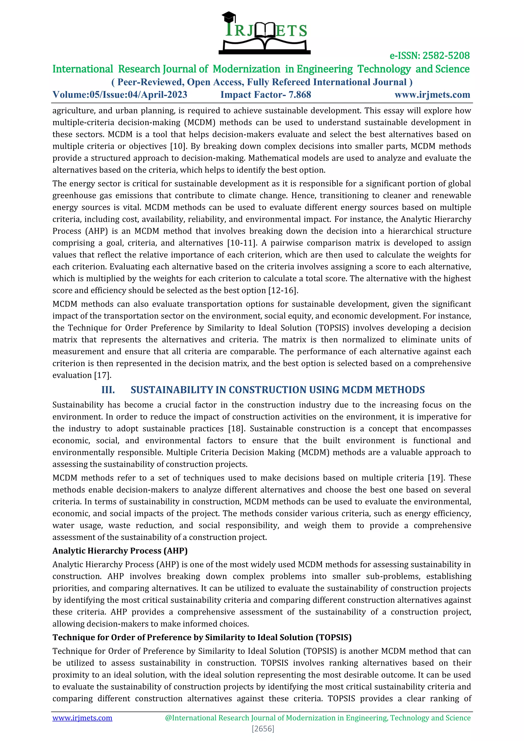Multi-Criteria Decision-Making (MCDM) as a powerful tool for sustainable development: Effective ...