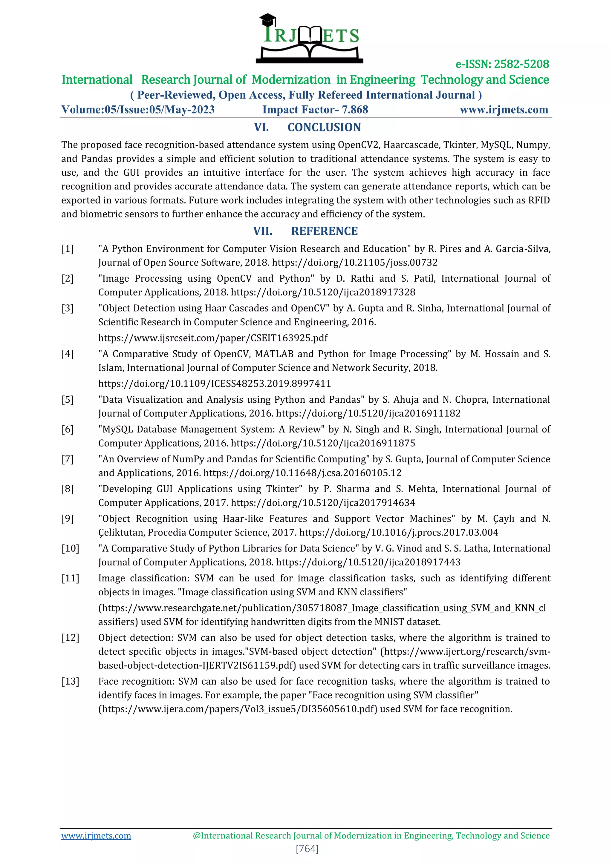 research Paper face recognition attendance system | PDF