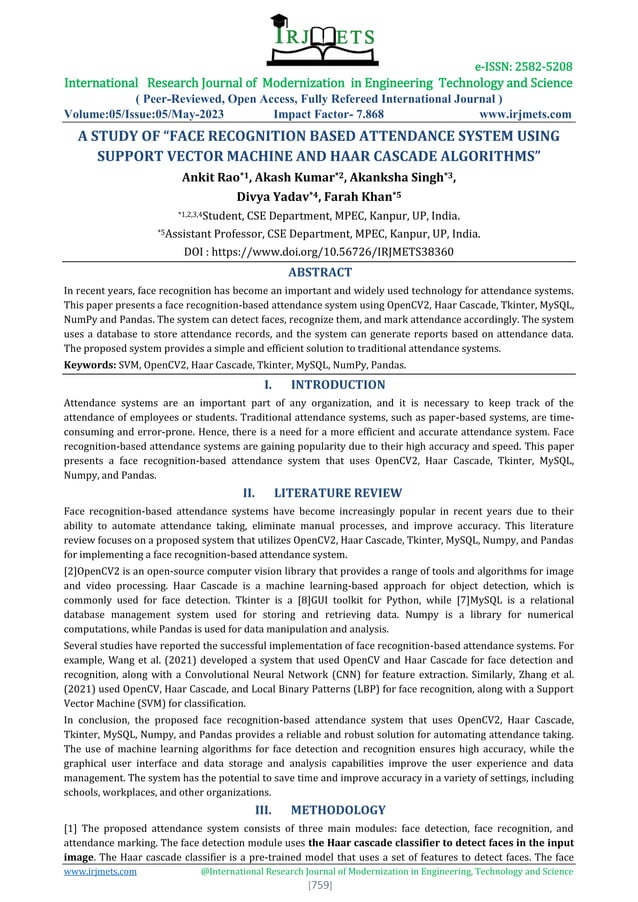research Paper face recognition attendance system | PDF | Computing | Technology & Computing