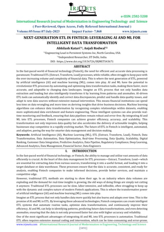 NEXT-GENERATION ETL IN FINTECH: LEVERAGING AI AND ML FOR INTELLIGENT DATA TRANSFORMATION | PDF