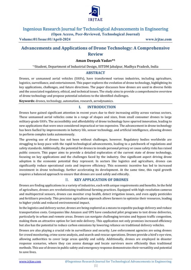 Advancements and Applications of Drone Technology: A Comprehensive ...